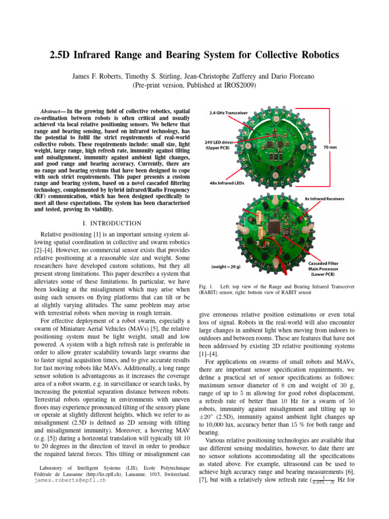 2.5D Infrared Range and Bearing System For Collective Robotics | PDF ...