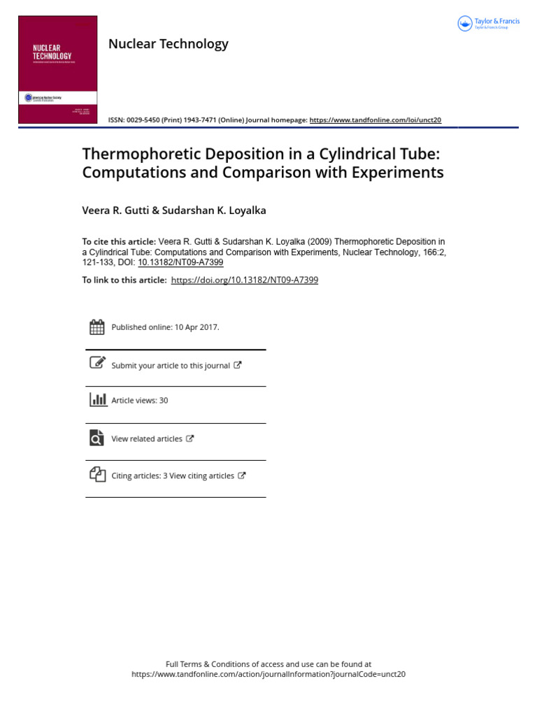 Thermophoretic Deposition in Tubes | PDF | Fluid Dynamics | Diffusion