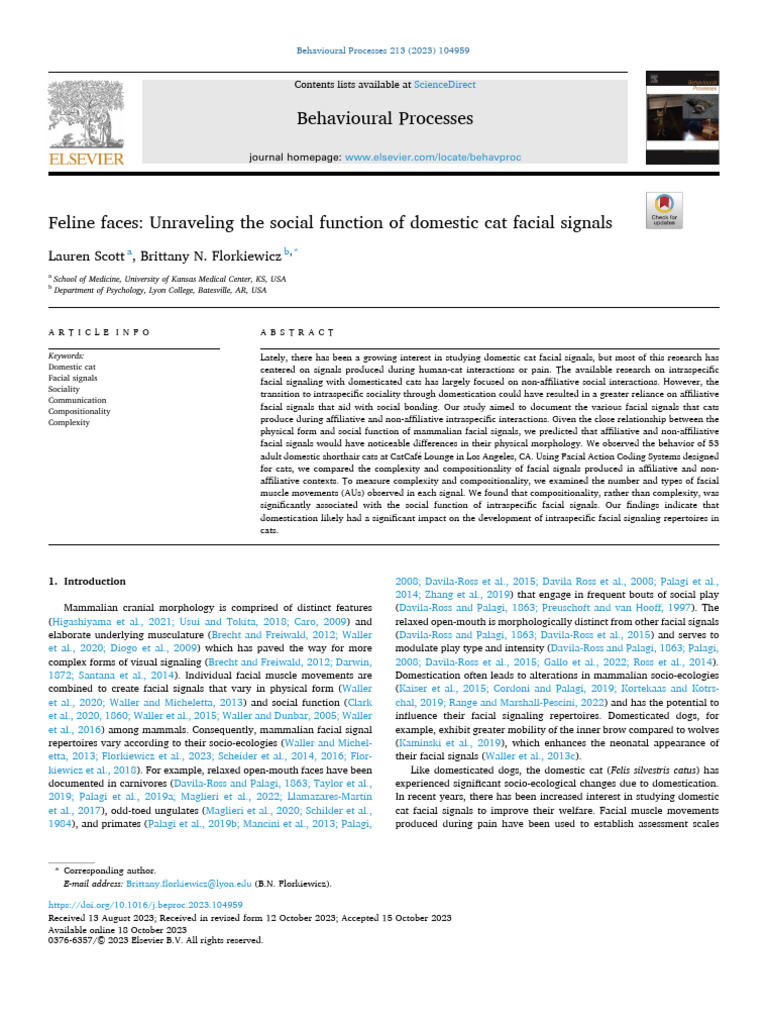 Feline Faces Unraveling The Social Function of Domestic Cat Facial ...