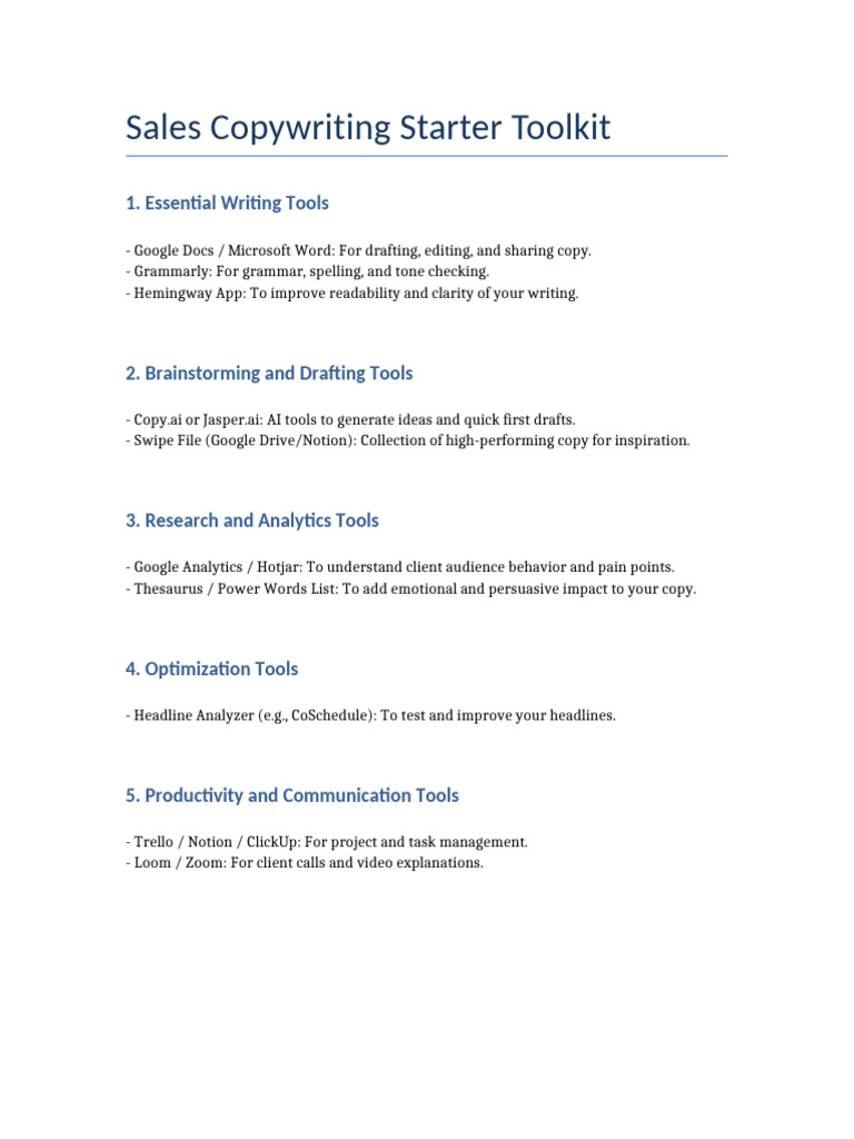 Sales Copywriting Starter Toolkit | PDF