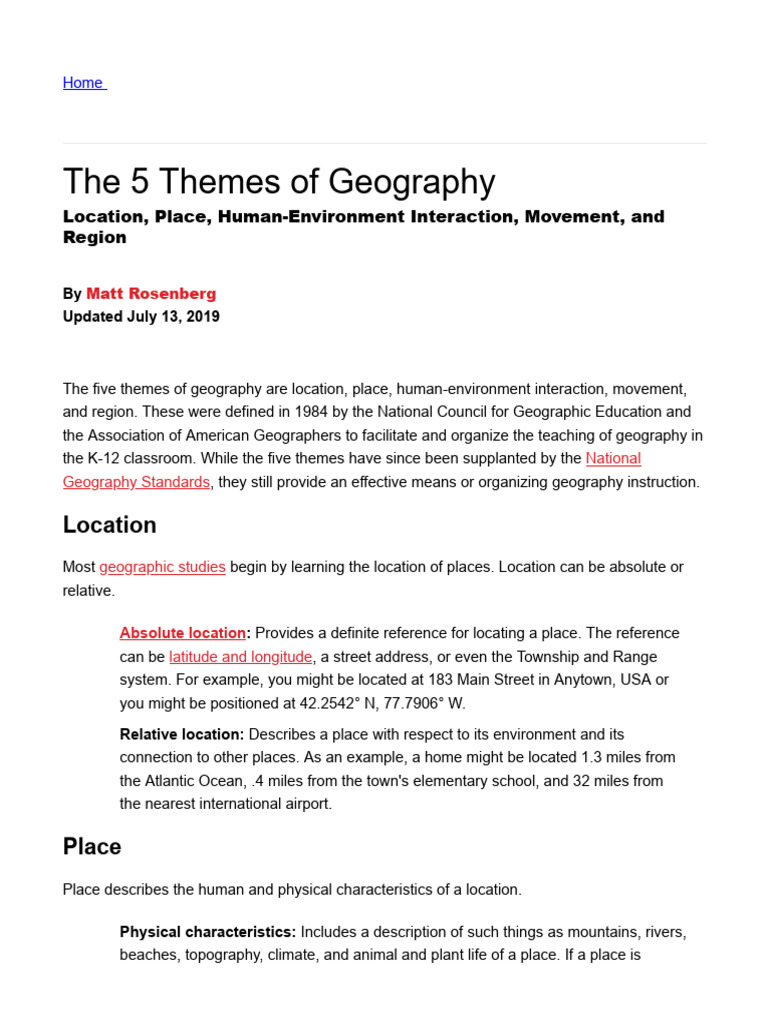 Understanding the 5 Geography Themes | PDF | Geography | Earth Sciences