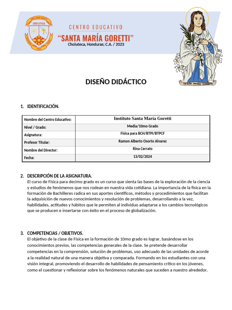 ESQUEMA DEL DISEÑO DIDACTICO 10mo GRADO | PDF | Medición | Física
