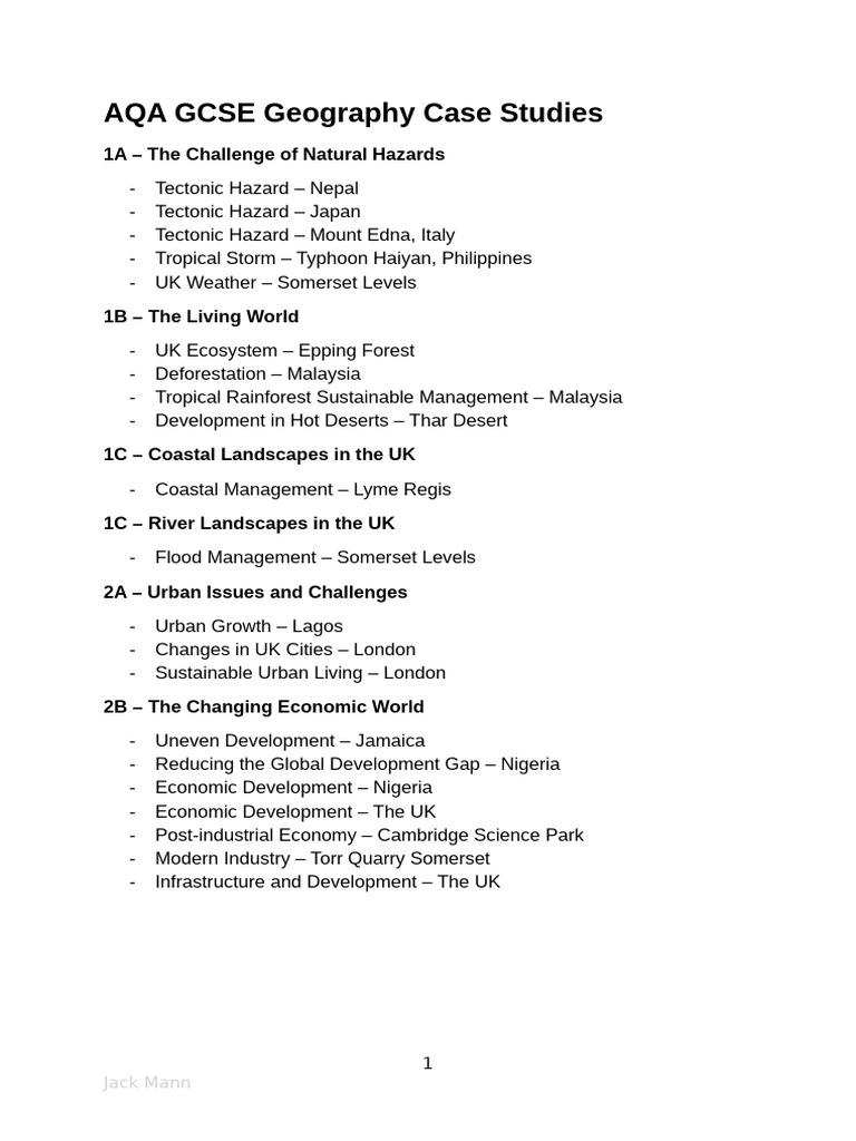 Geography AQA GCSE Case Studies | PDF | Plate Tectonics | Earth Sciences