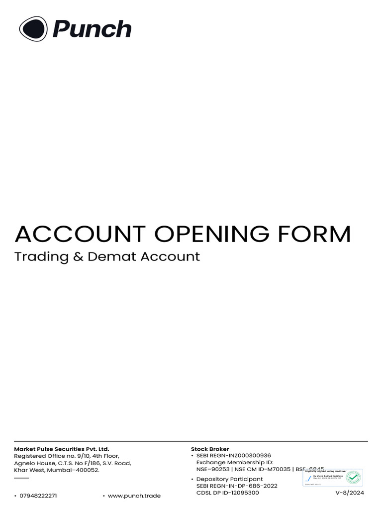 Account Opening Form PDF | PDF | Identity Document | Order (Exchange)