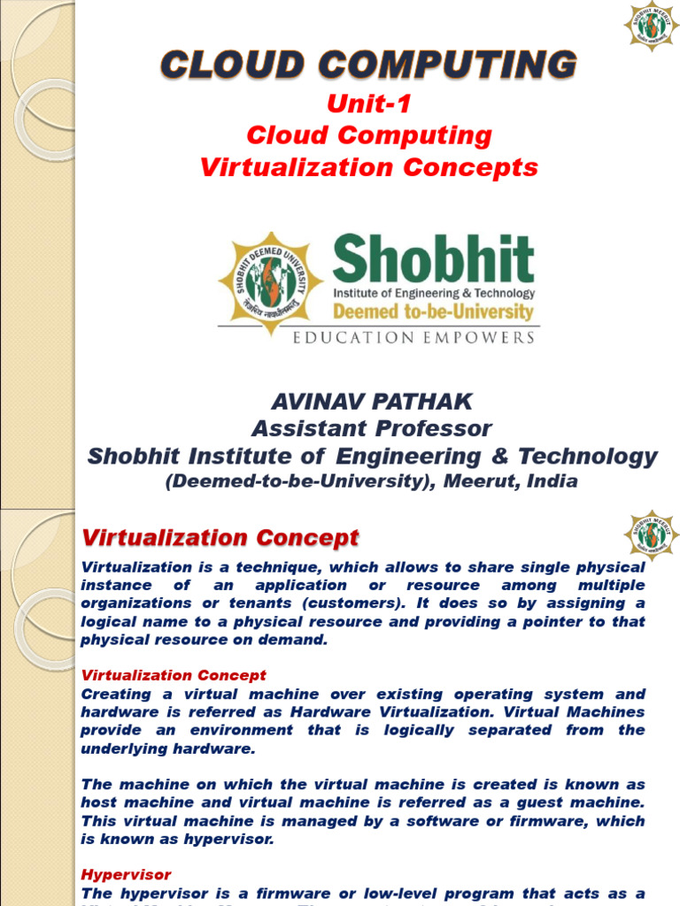Cloud Computing Unit I MR Avinav Pathak | PDF | Virtualization | Cloud Computing