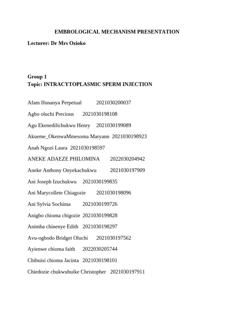 Embrological Mechanism Presentation Groups With Topics | PDF