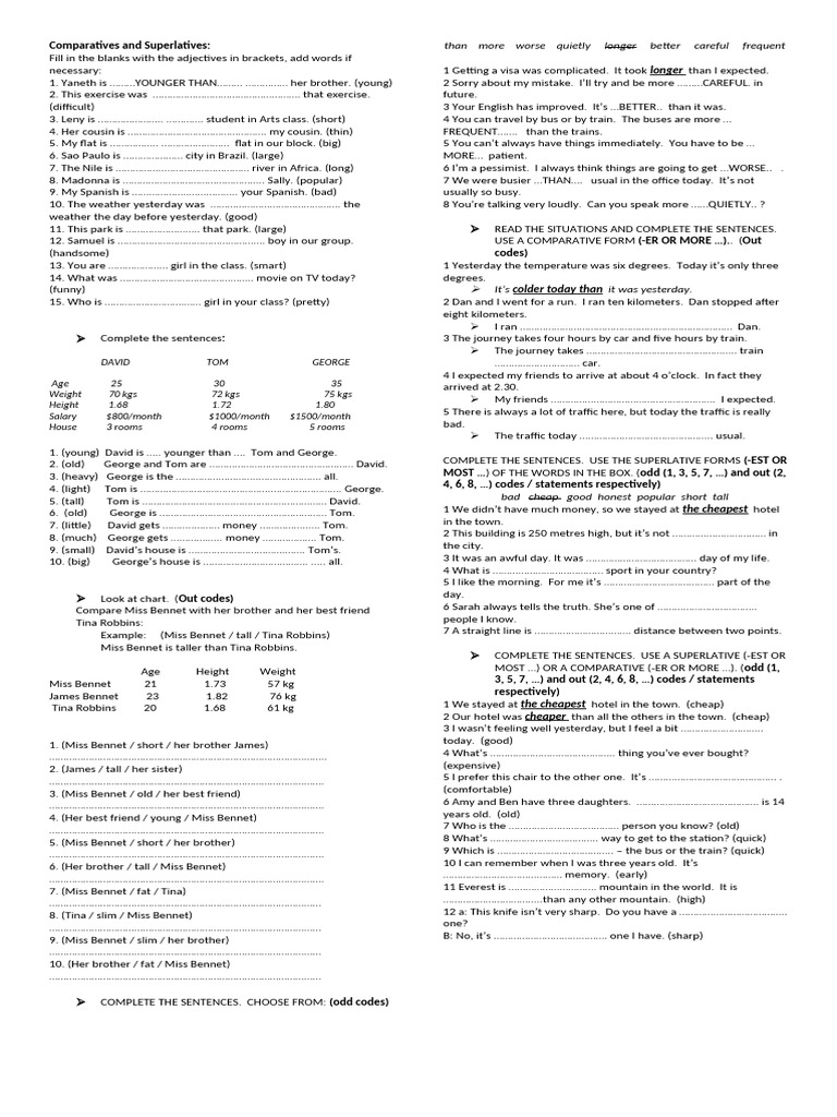 Activity Revision Comparatives and Superlatives8 Grades | PDF