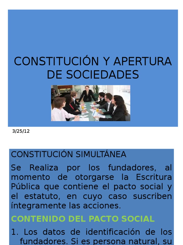 Constitucion y Apertura de Sociedades | PDF | Liquidación | Compartir (Finanzas)
