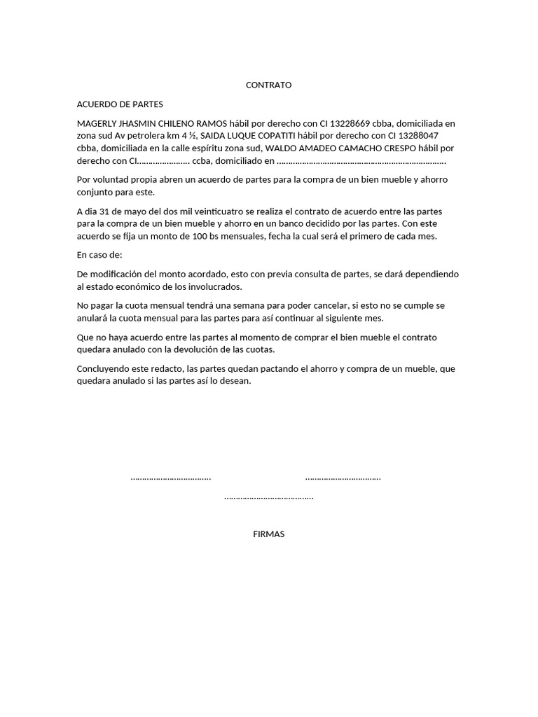 Acuerdo De Partes Pdf