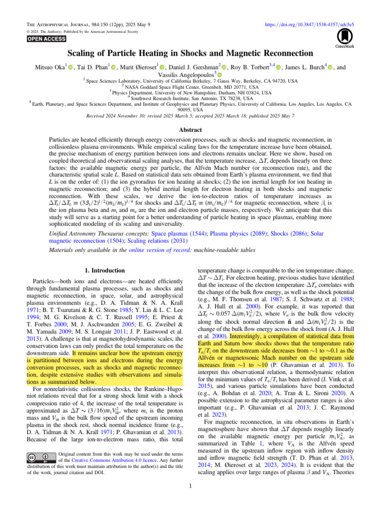 Scaling of Particle Heating | PDF | Plasma (Physics) | Electron