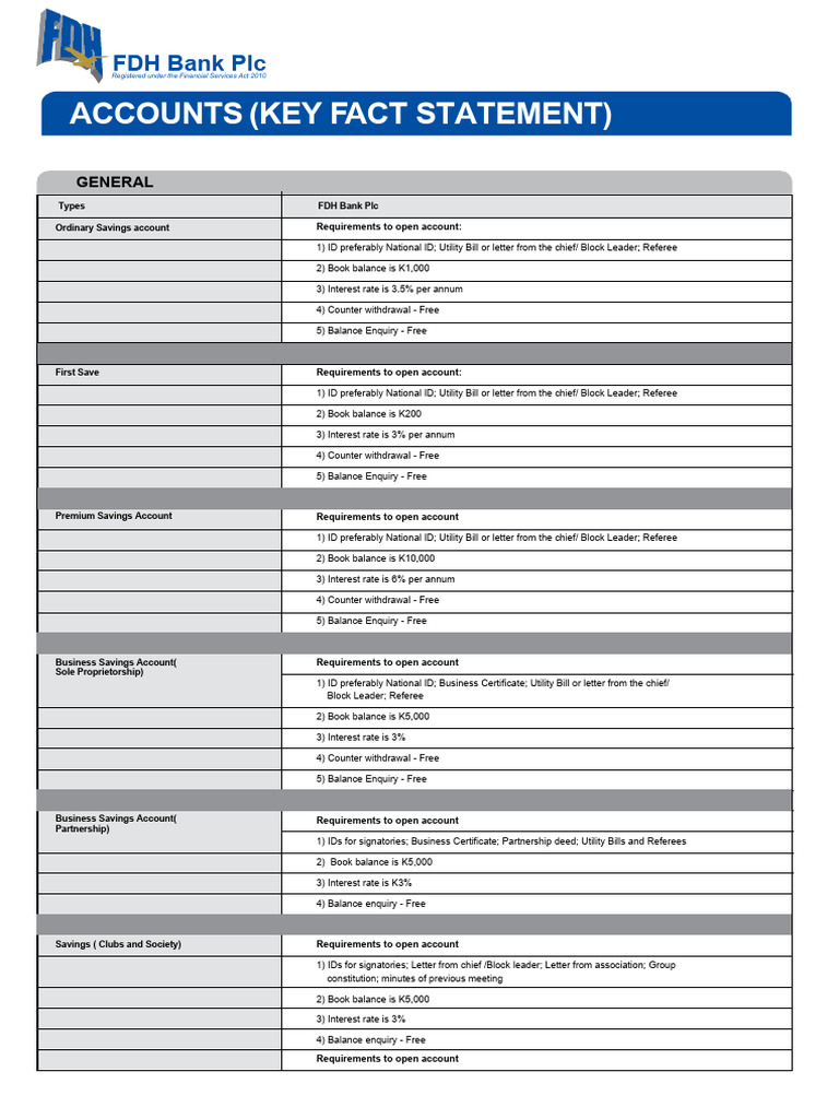 ACCOUNTS - Key Fact Statement | PDF | Transaction Account | Interest