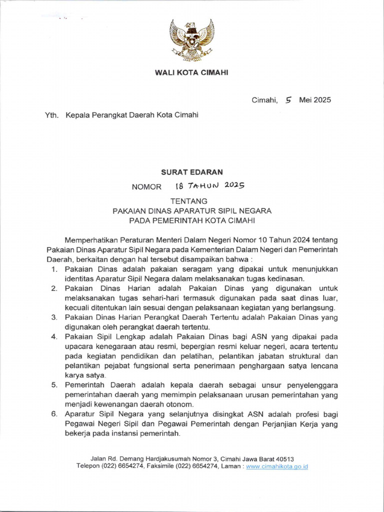 Surat Edaran Pakaian Dinas ASN Tahun 2025 | PDF