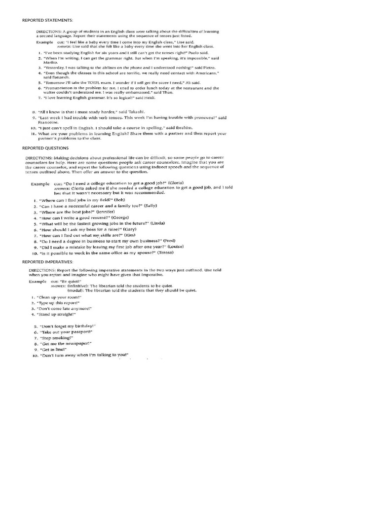 Reported Sppech Pair Activity | PDF