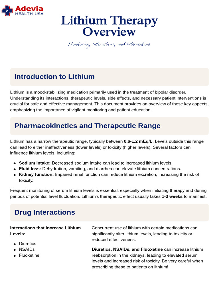 Lithium Therapy Overview | PDF | Dehydration | Diseases And Disorders