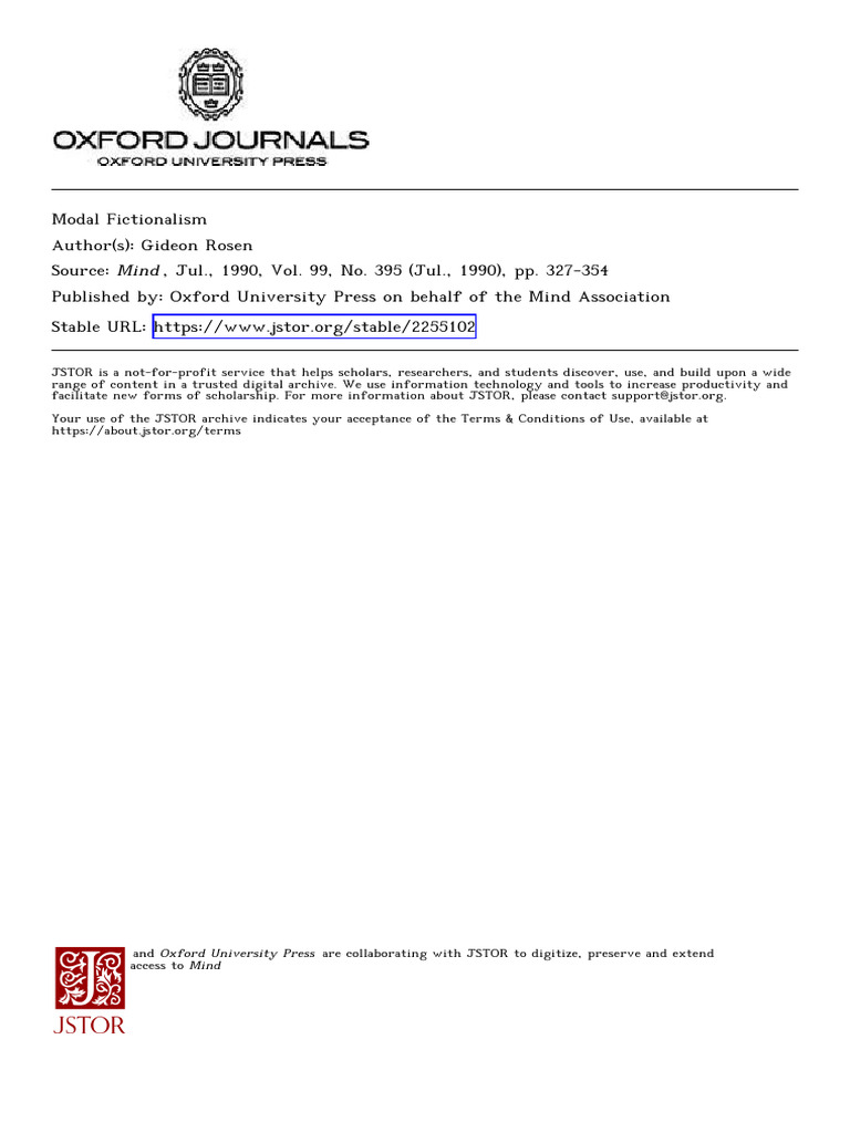 Rosen - Modal Fictionalism | PDF | Philosophical Realism | Truth