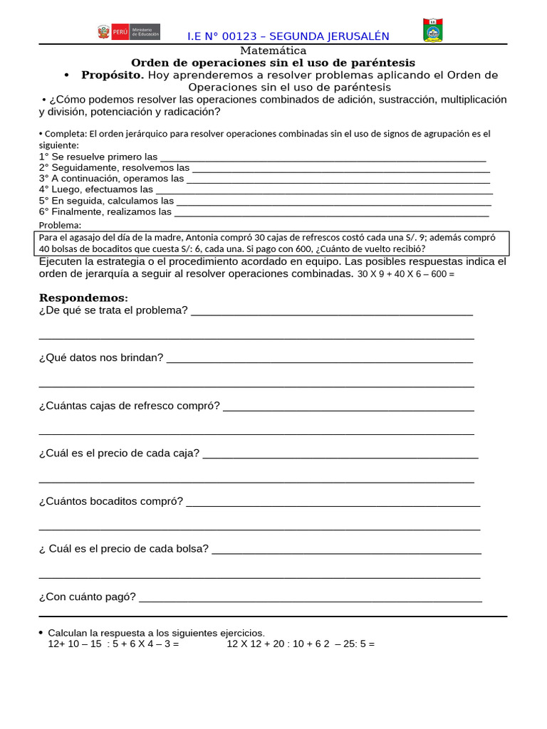 Orden de Operaciones Matemáticas | PDF | Matemáticas