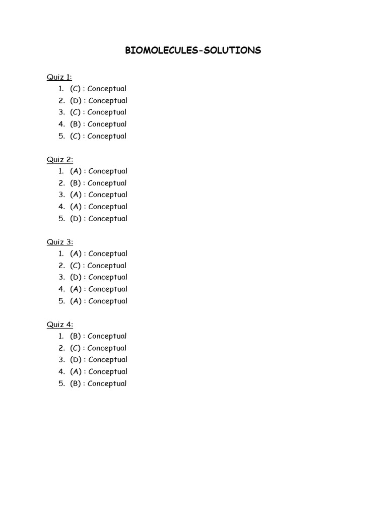 Biomolecules Quiz Key | PDF