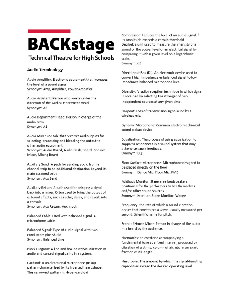 BACKstage Audio Terminology | PDF | Microphone | Amplifier