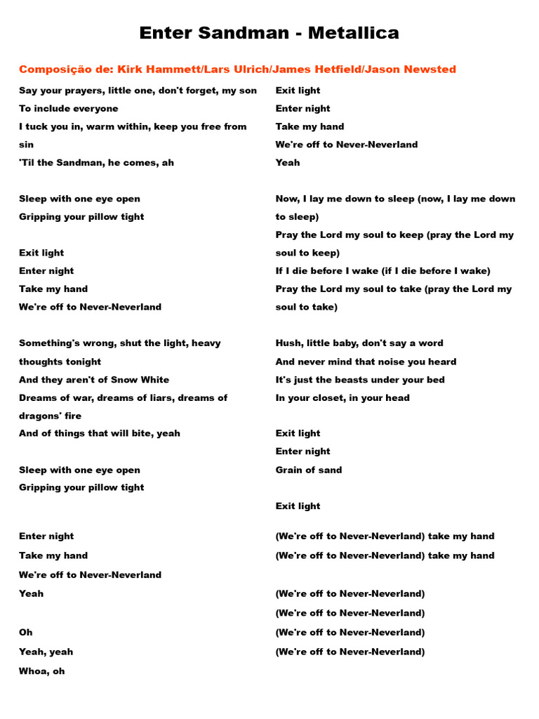 Enter Sandman Lyrics by Metallica | PDF