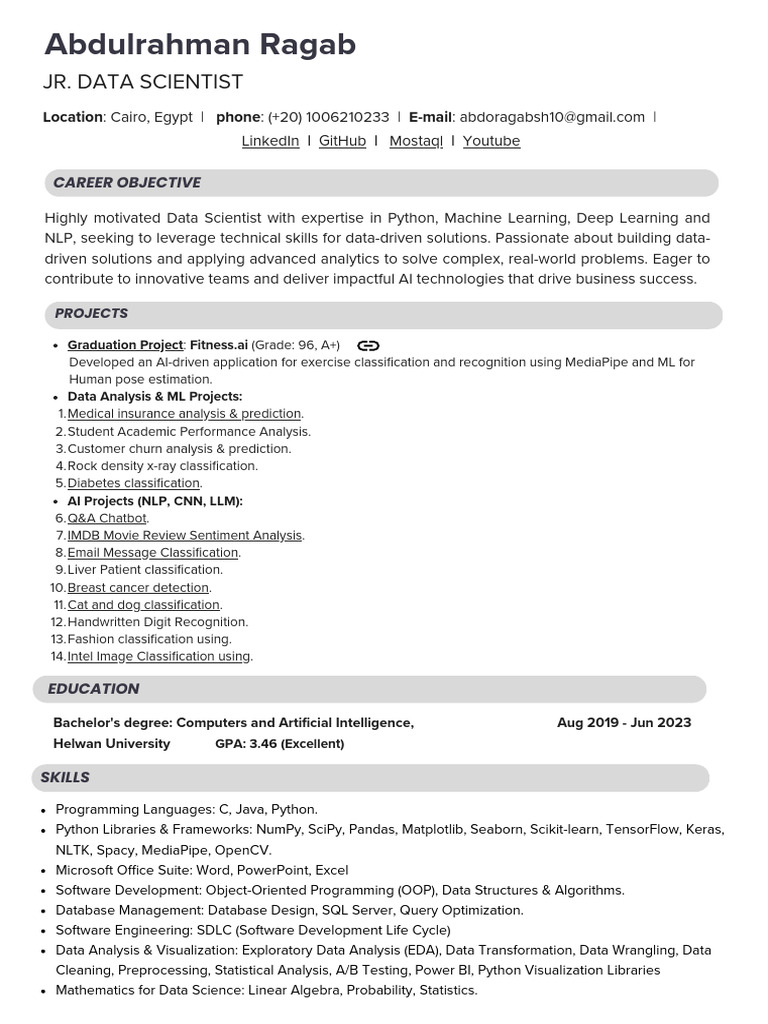 Abdu Ragab Data Scientist (Resume) | PDF | Machine Learning | Data Analysis