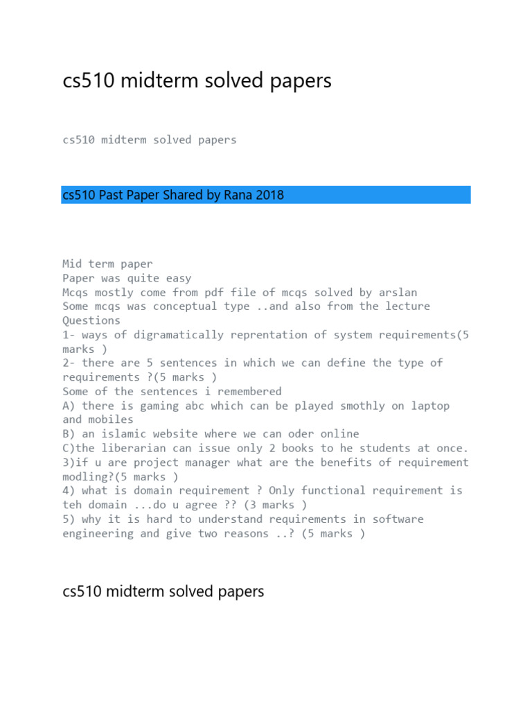 Cs510 Midterm Solved Papers | PDF