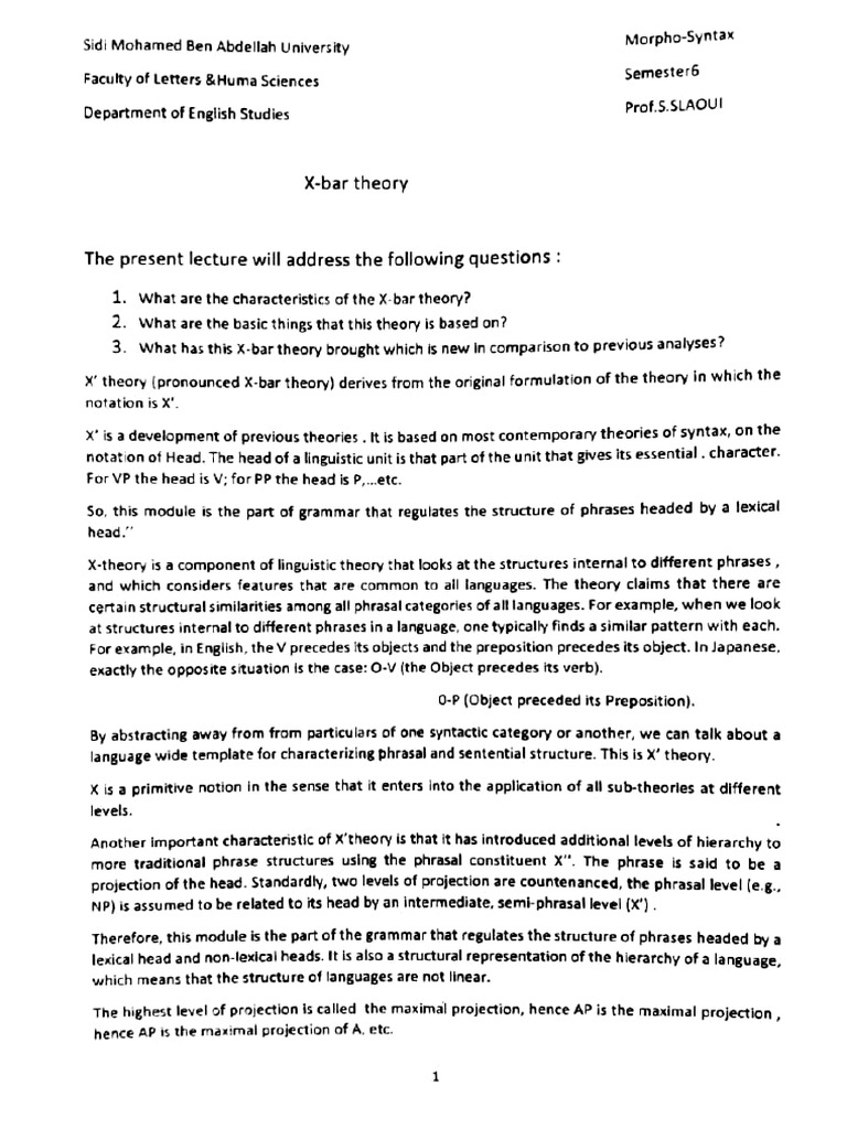 7 X-Bar Theory (Morpho-Syntax) | PDF