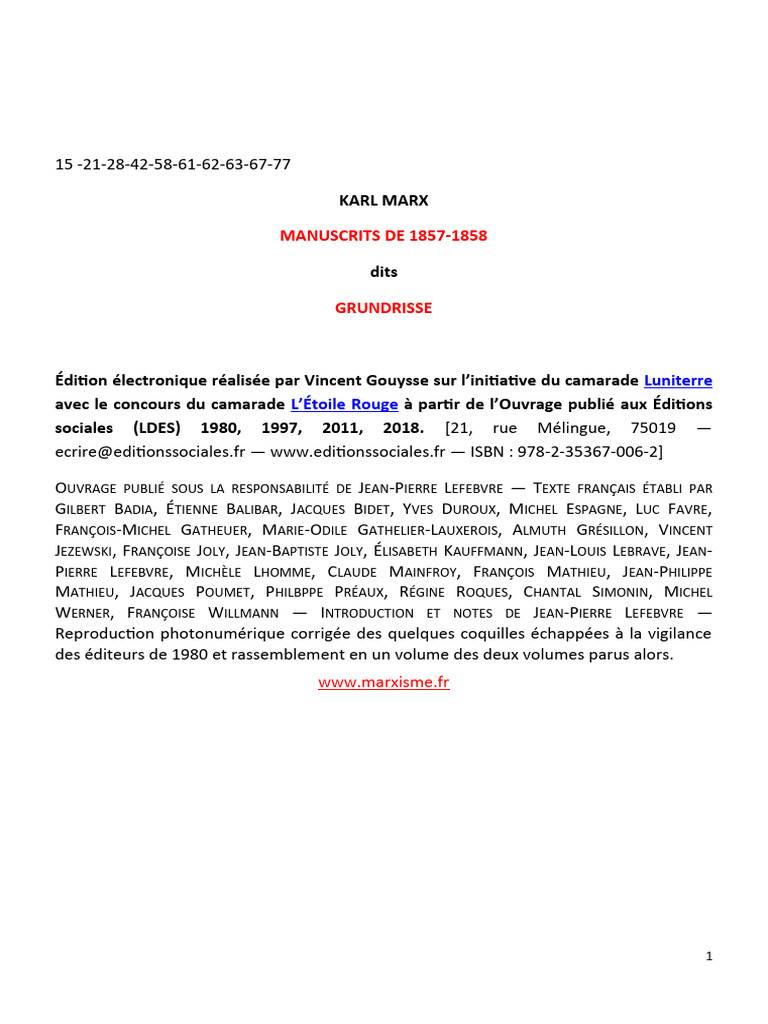 Grundrisse de Marx : Manuscrits 1857-1858 | PDF | Karl Marx | Georg ...