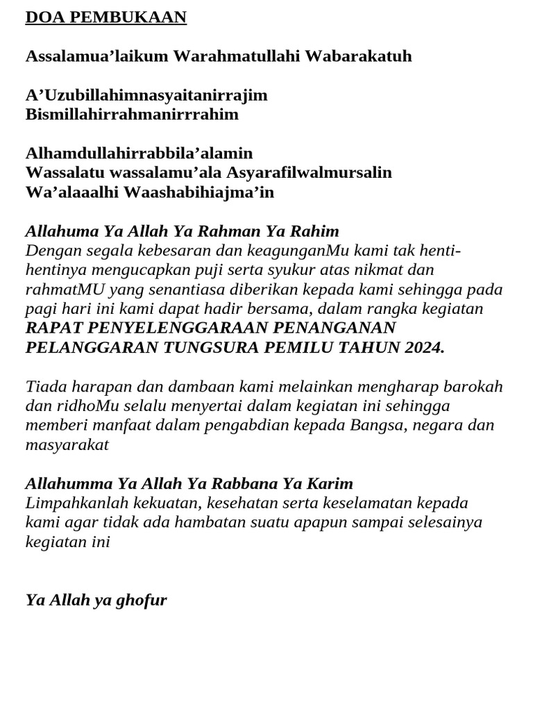 Doa Pembukaan | PDF