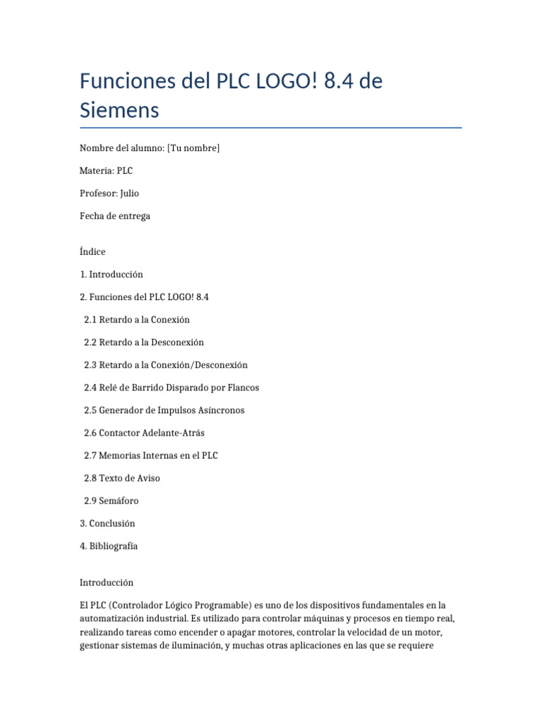 Funciones del PLC LOGO! 8.4 de Siemens | PDF | Controlador lógico ...