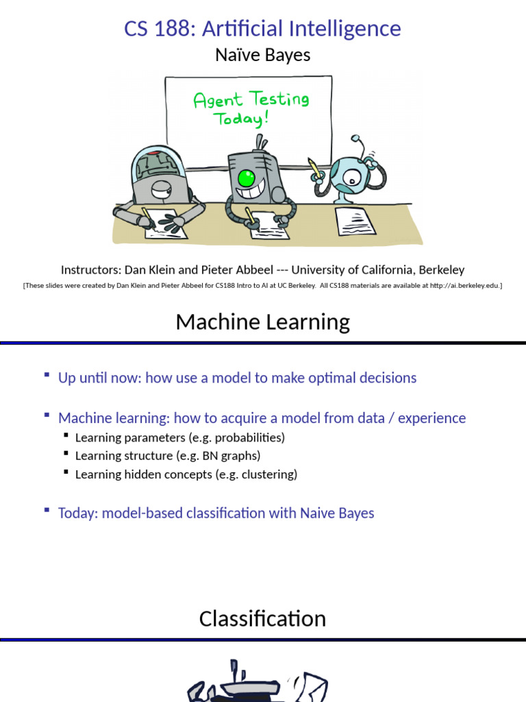SP14 CS188 Lecture 21 - Naive Bayes - Print | PDF | Statistical Classification | Probability