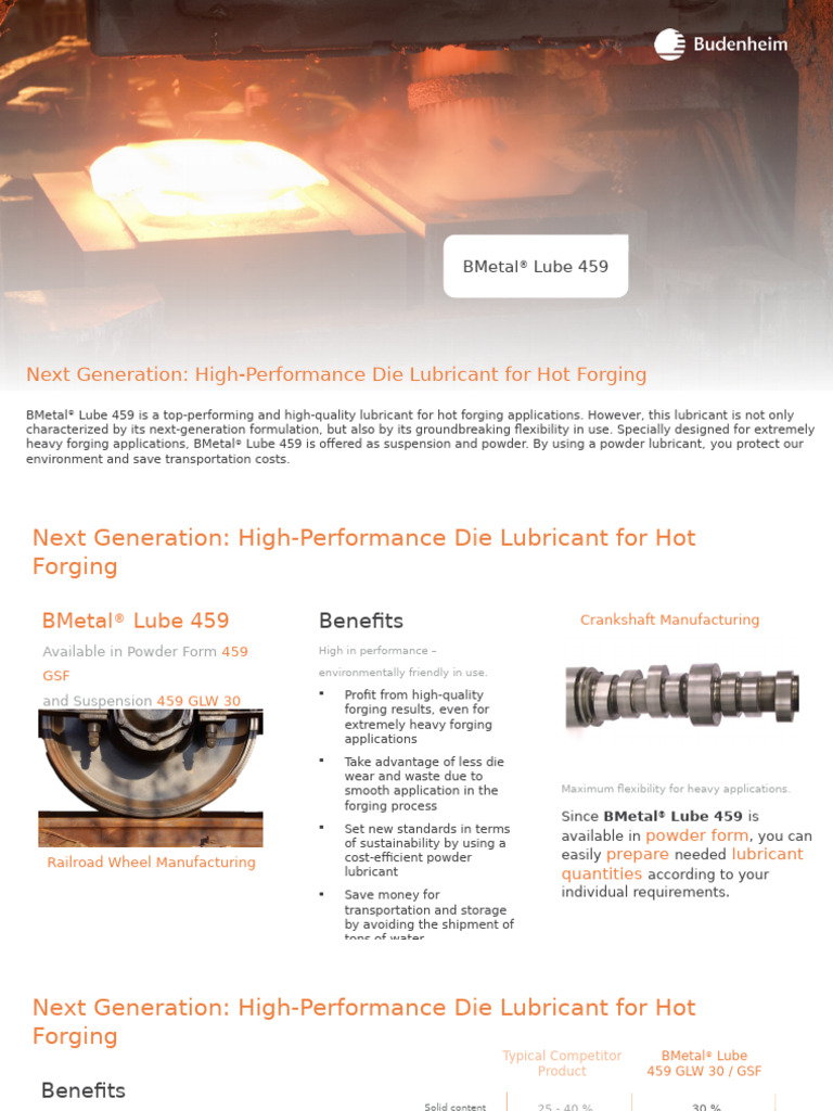 BMetal® Lube 459: Eco-Friendly Die Lubricant | PDF | Lubricant | Forging