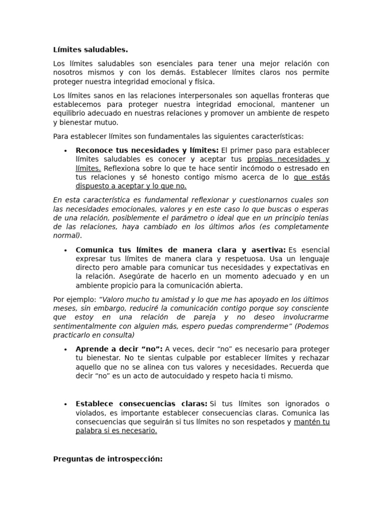 Estableciendo Límites Saludables en Relaciones | PDF | Amor | Amistad