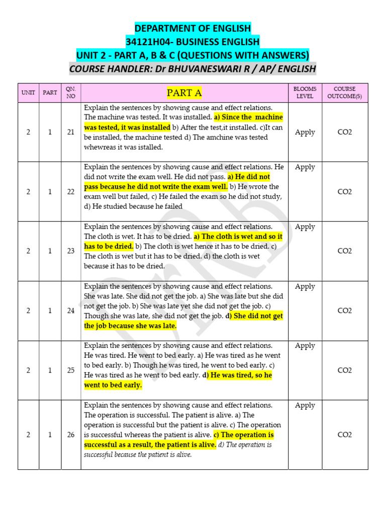 Unit 2 QB Ans Business English | PDF | Stress (Linguistics) | Linguistics