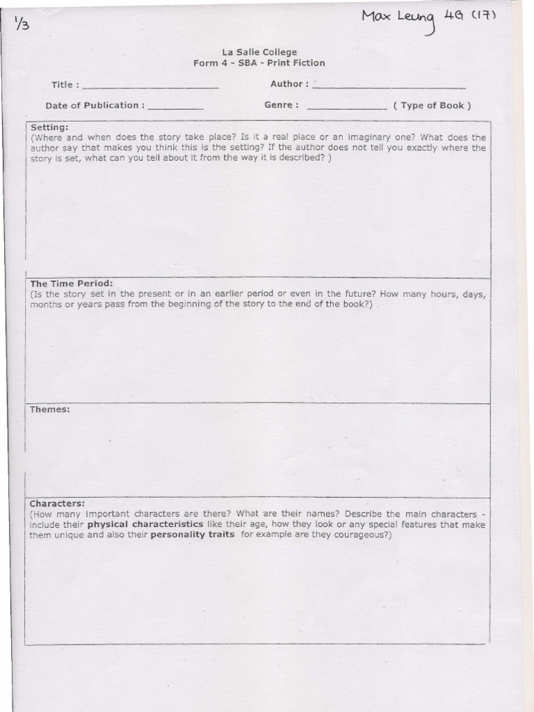 SBA Print Fiction Book Report Guide | PDF