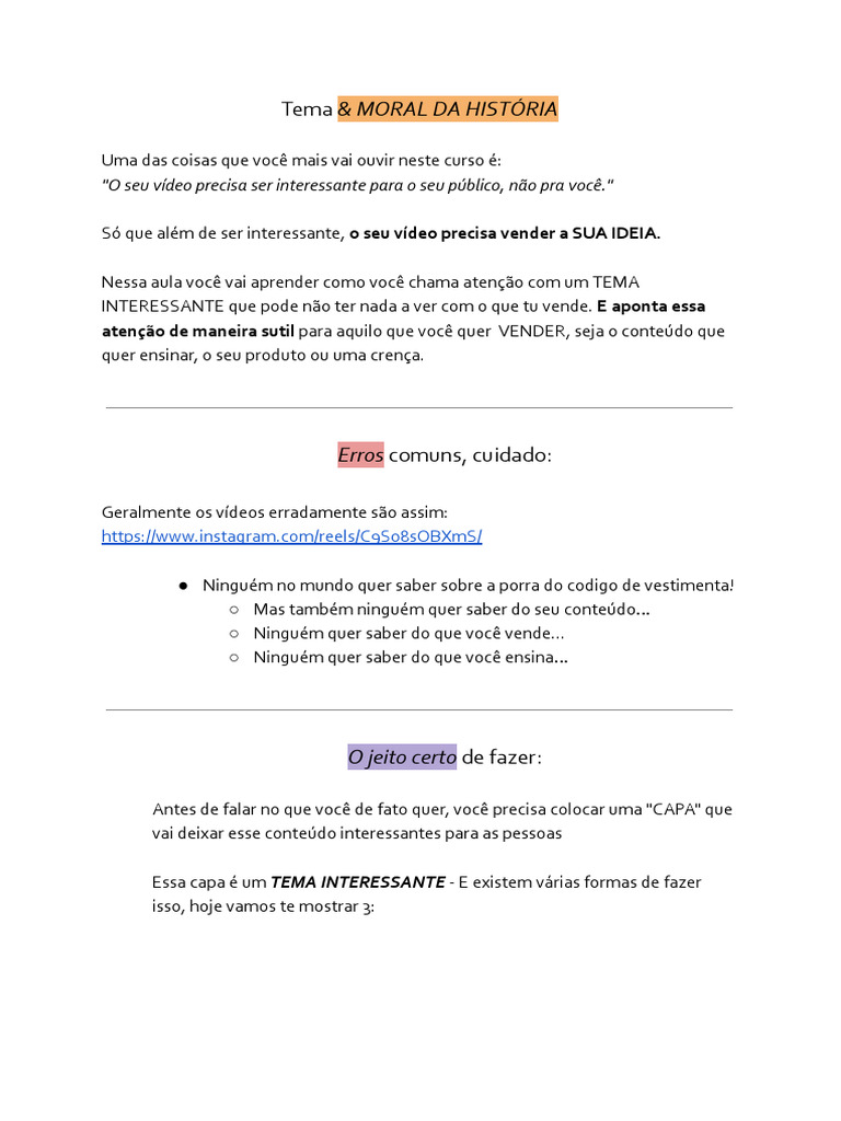 4 - Tema & Moral Da História | PDF | Moralidade | Conhecimento