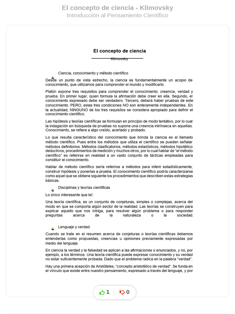 El Concepto de Ciencia Klimovsky Compress | PDF | Verdad | Conocimiento