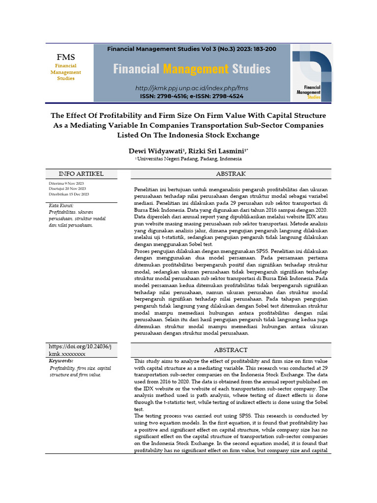 184-Article Text-776-1-10-20231229 | PDF | Capital Structure | Normal ...