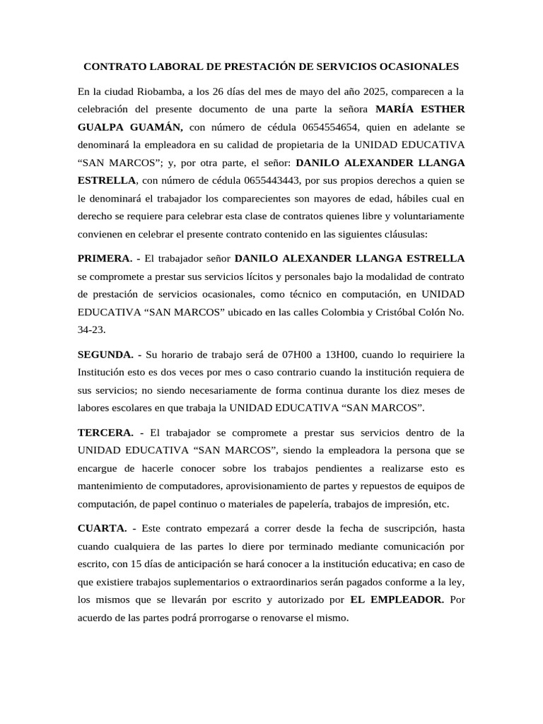 Contrato Laboral Ocasional | PDF