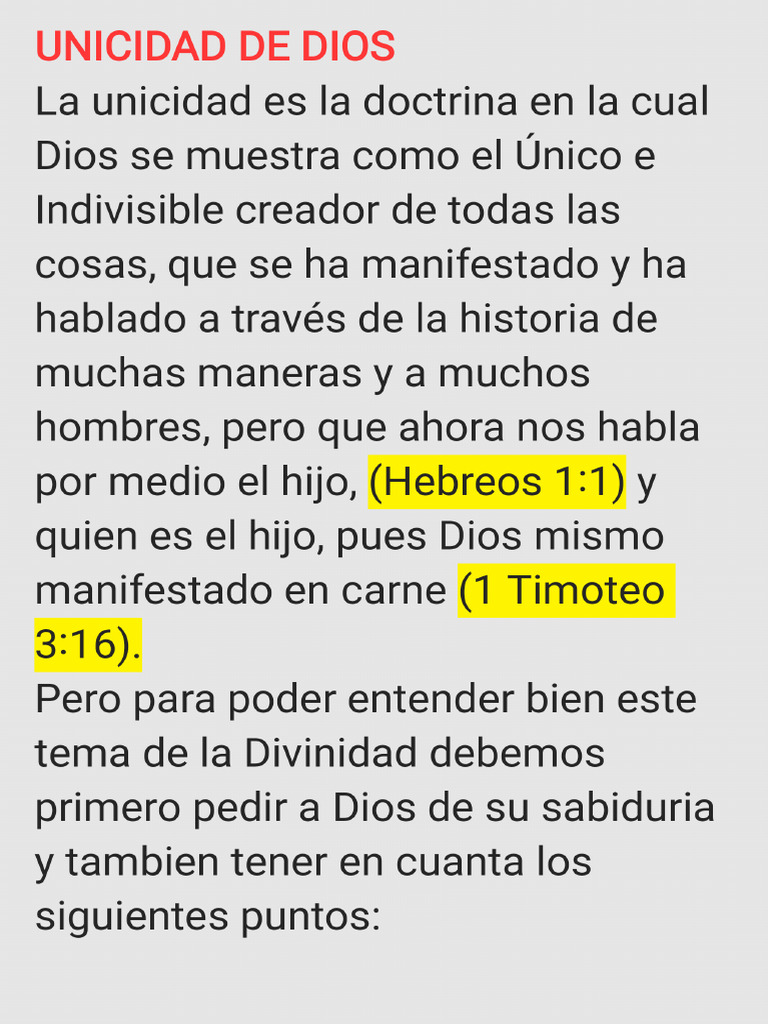 Unicidad De Dios | PDF