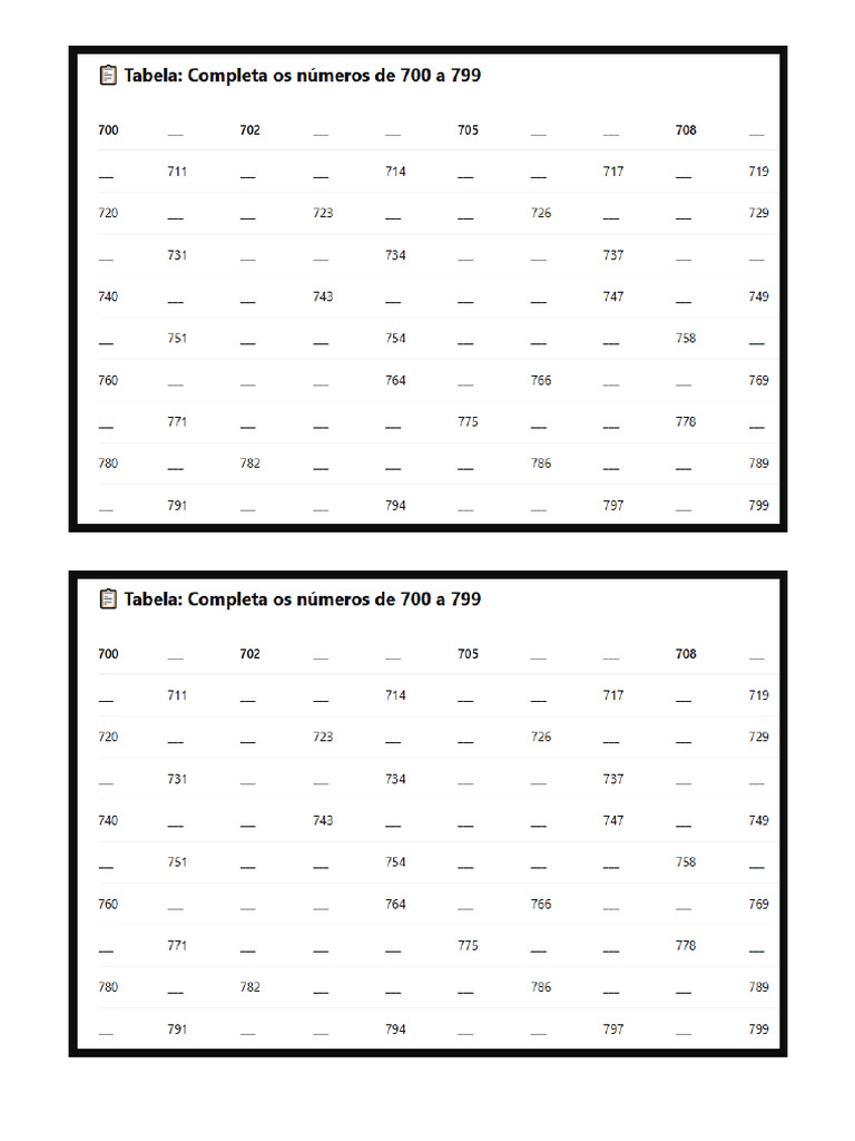 Escrever Números - Do 700 Ao 799 | PDF