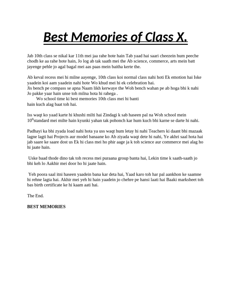 Best Memories of Class X | PDF