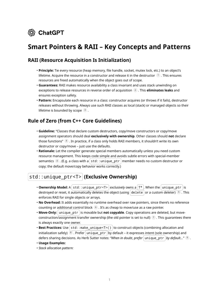 Smart Pointers & RAII - Key Concepts and Patterns | PDF | Software ...