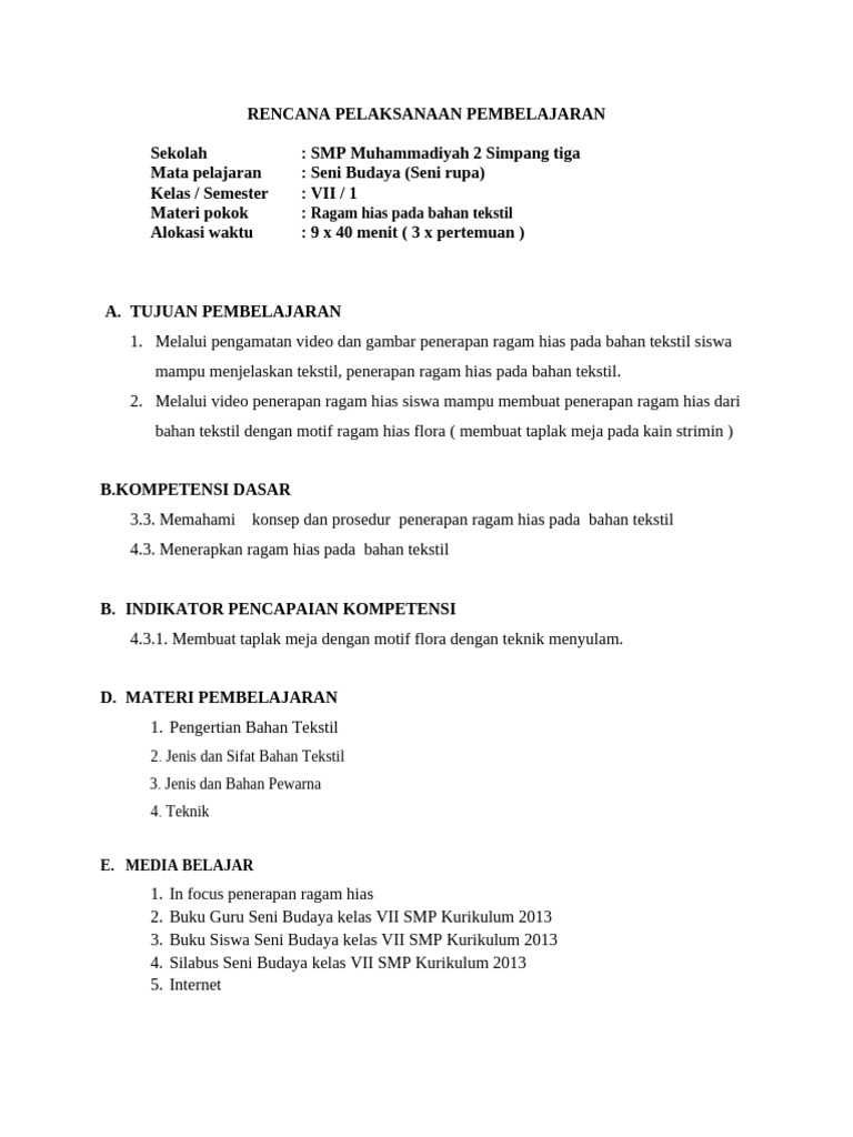RPP Revisi Tekstil Praktek | PDF