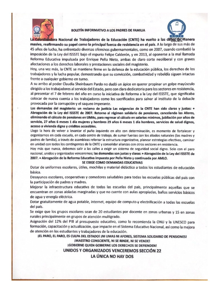 Boletín Informativo A Los Padres de Familia | PDF