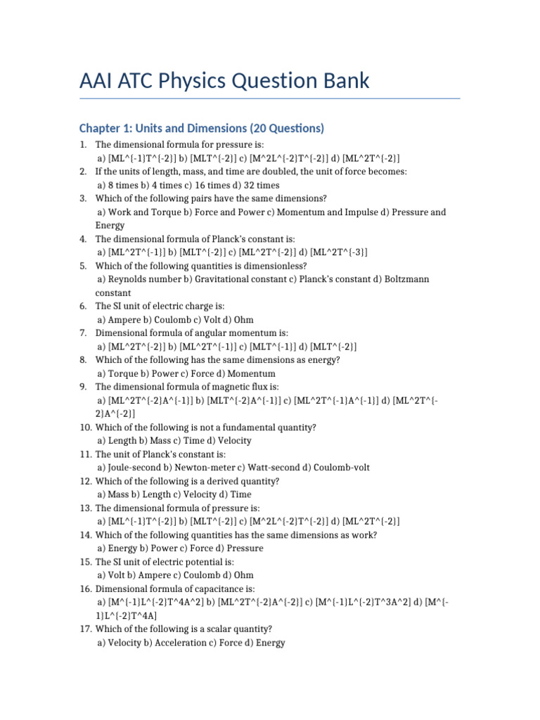AAI ATC Physics Question Bank | PDF | Potential Energy | Physical ...