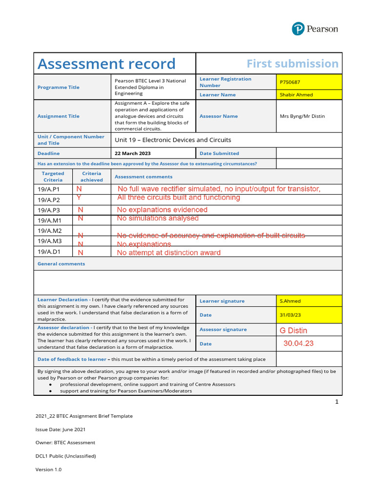 Unit 19 Electronic Devices and Circuits Authorised Assignment Brief ...
