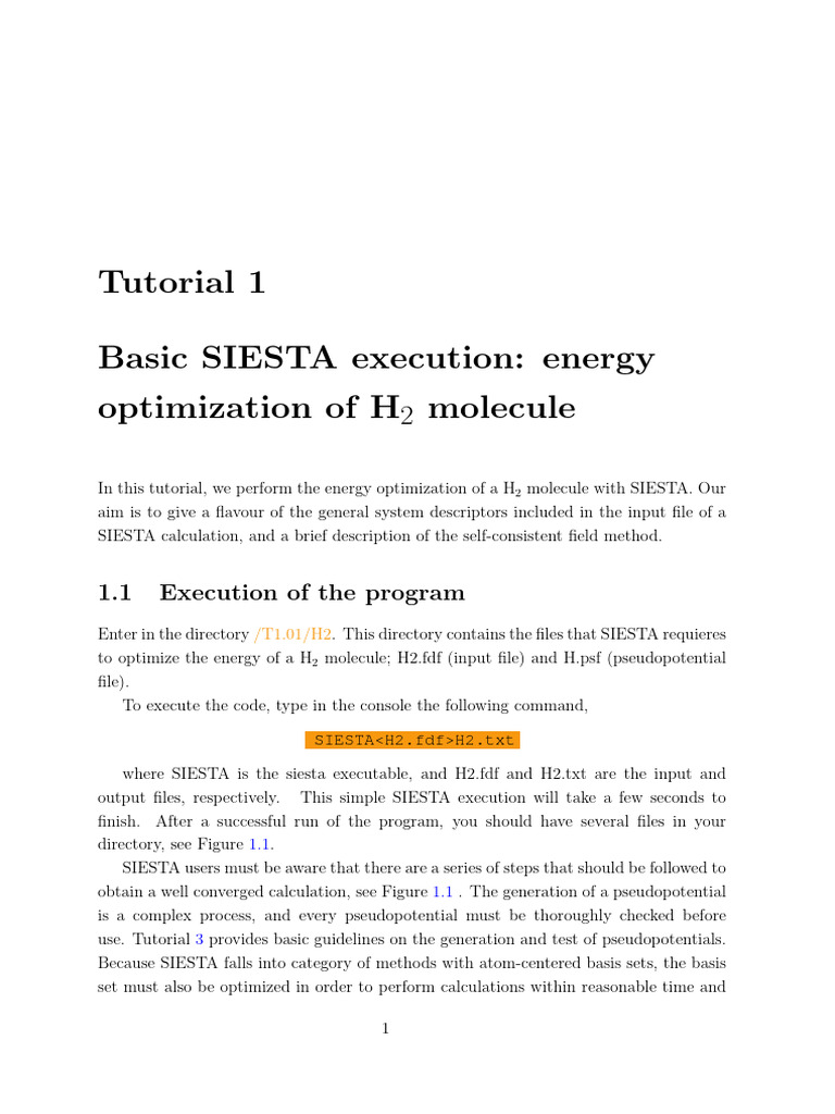 Simune Siesta Tutorial1 | PDF | Parameter (Computer Programming) | Crystal Structure