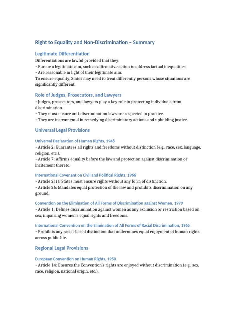 Equality Non Discrimination Summary | PDF | Discrimination | Justice