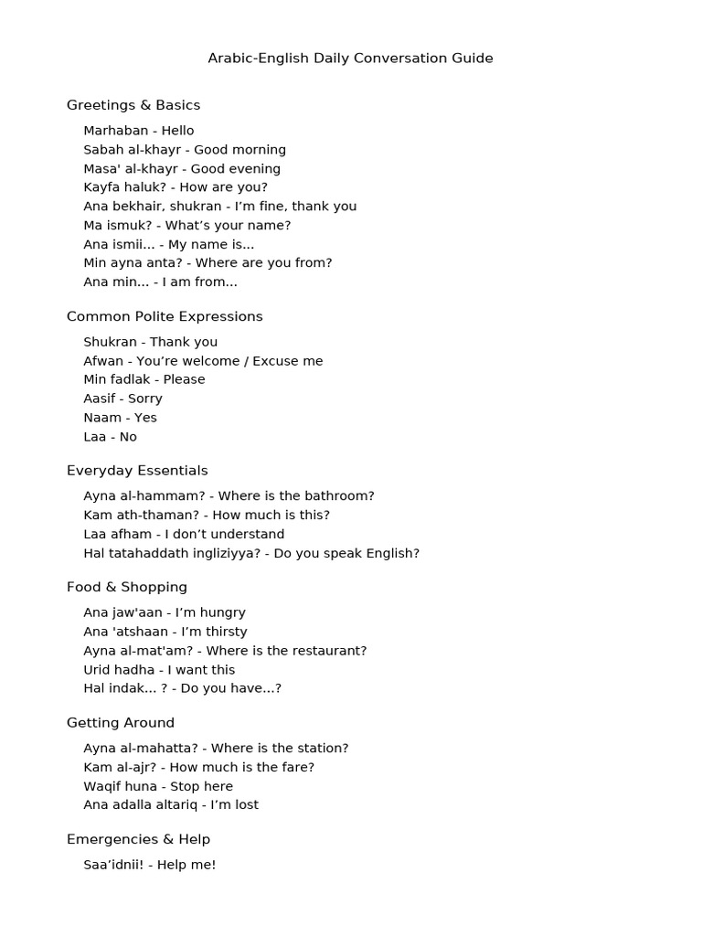Arabic English Conversation Script | PDF