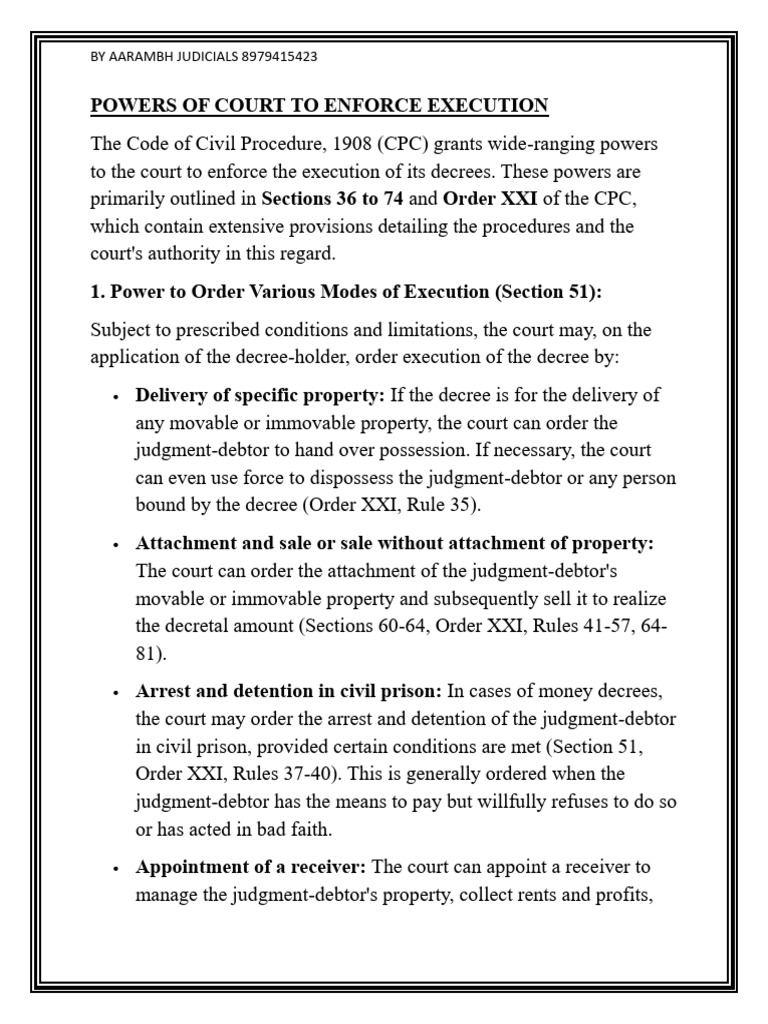 POWERS OF COURT TO ENFORCE EXECUTION | PDF | Property | Decree